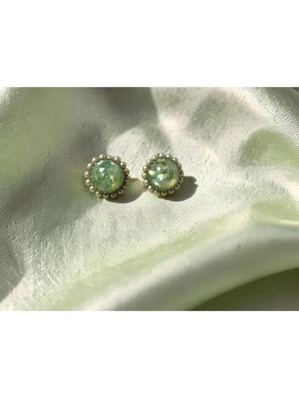 Estate | Jewelry | Vintage 95s Silver Tone Circled Marbled Green ...